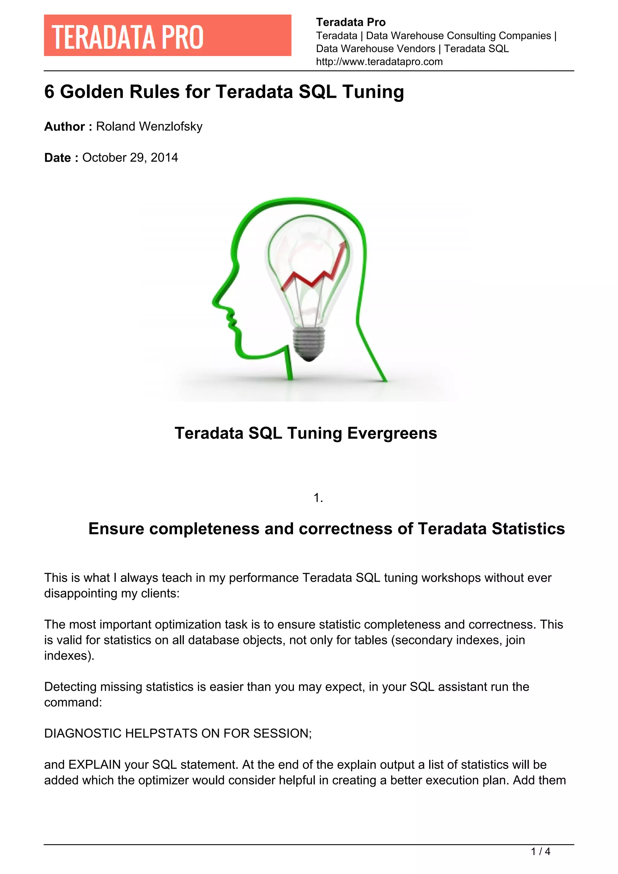 Teradata sql-tuning-top-10 | PDF | Databases | Computer Software and Applications