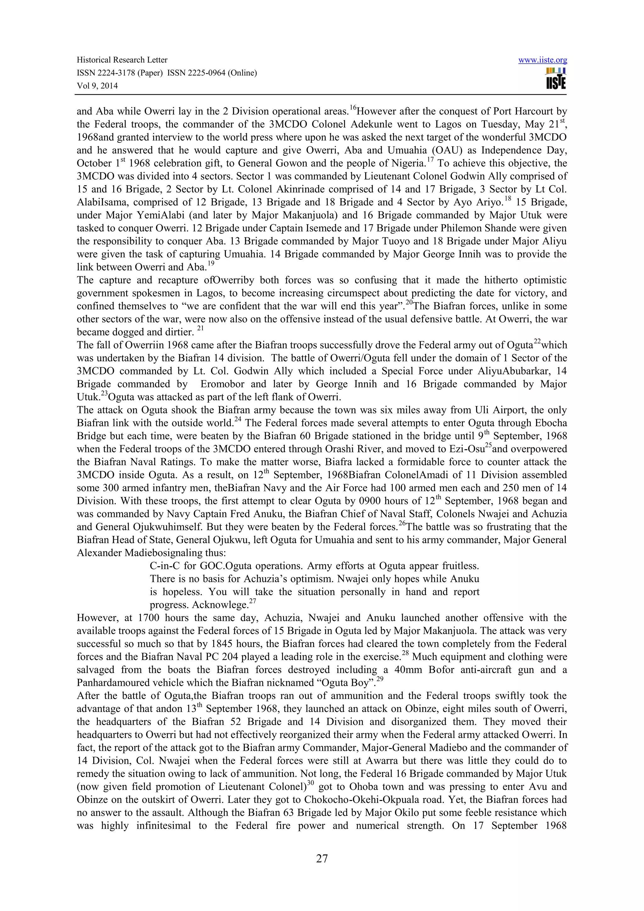Owerri in the nigerian civil war 1967 1970 | PDF