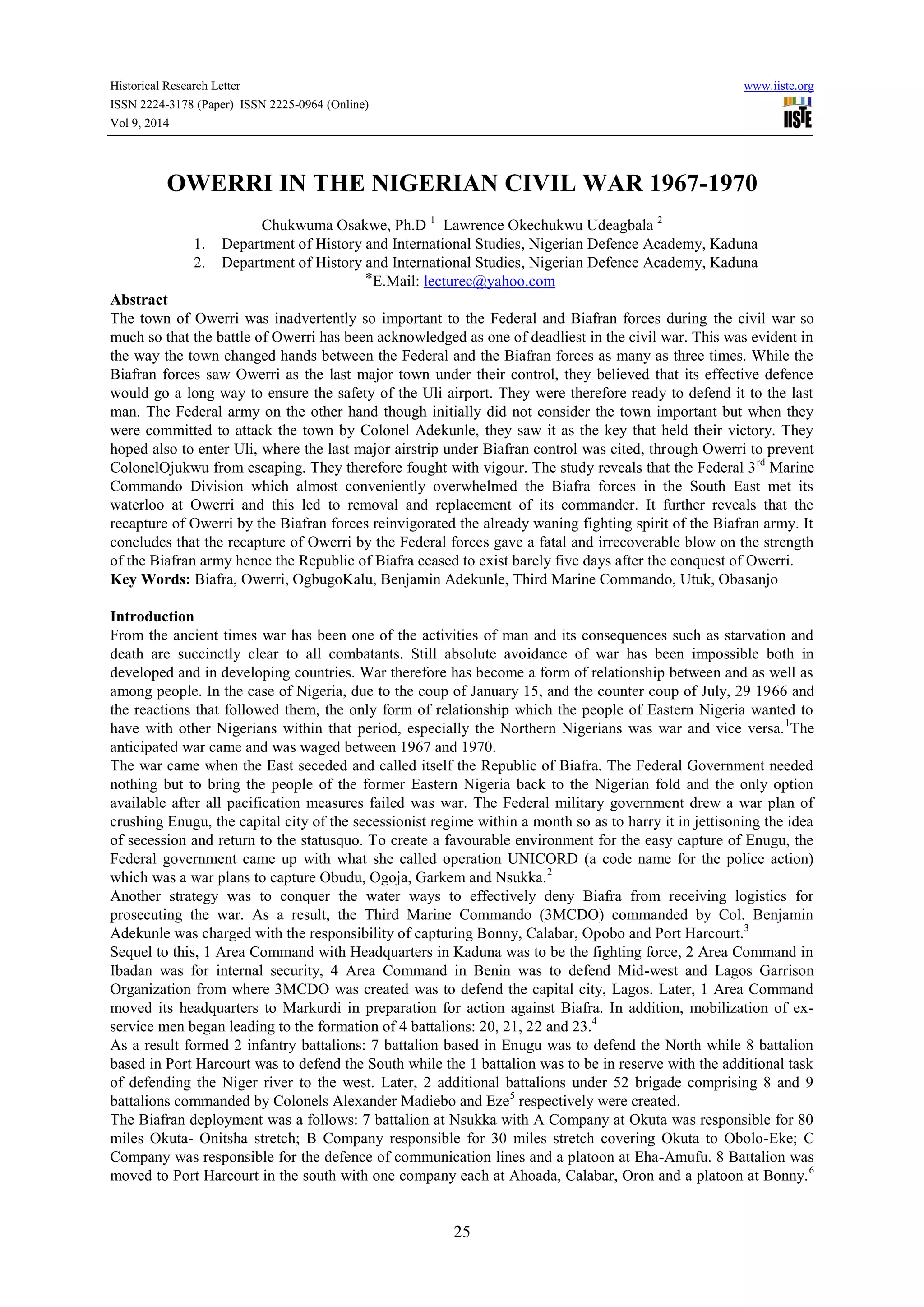 Owerri in the nigerian civil war 1967 1970 | PDF