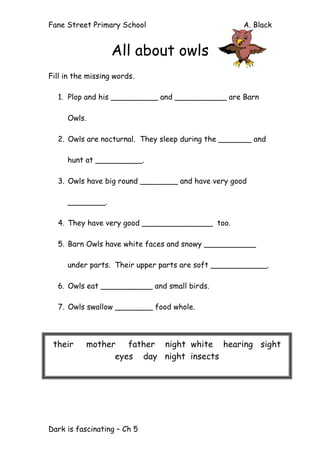 Owl afraid workbook | PDF