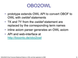 Relational Patterns in OWL and their application to OBO | PPTX | Databases | Computer Software ...