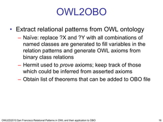 Relational Patterns in OWL and their application to OBO | PPTX | Databases | Computer Software ...