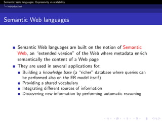 Semantic Web languages: Expressivity vs scalability | PPT