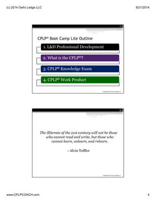 Certified Professional in Learning & Performance (CPLP) 2014 Boot Camp ...