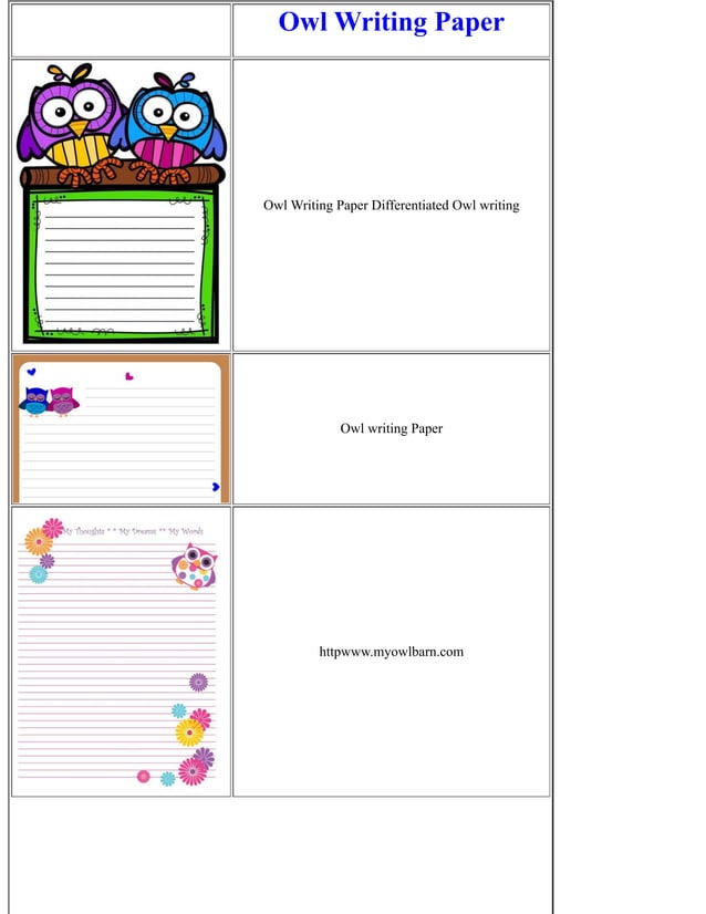 Owl Writing Paper | PDF