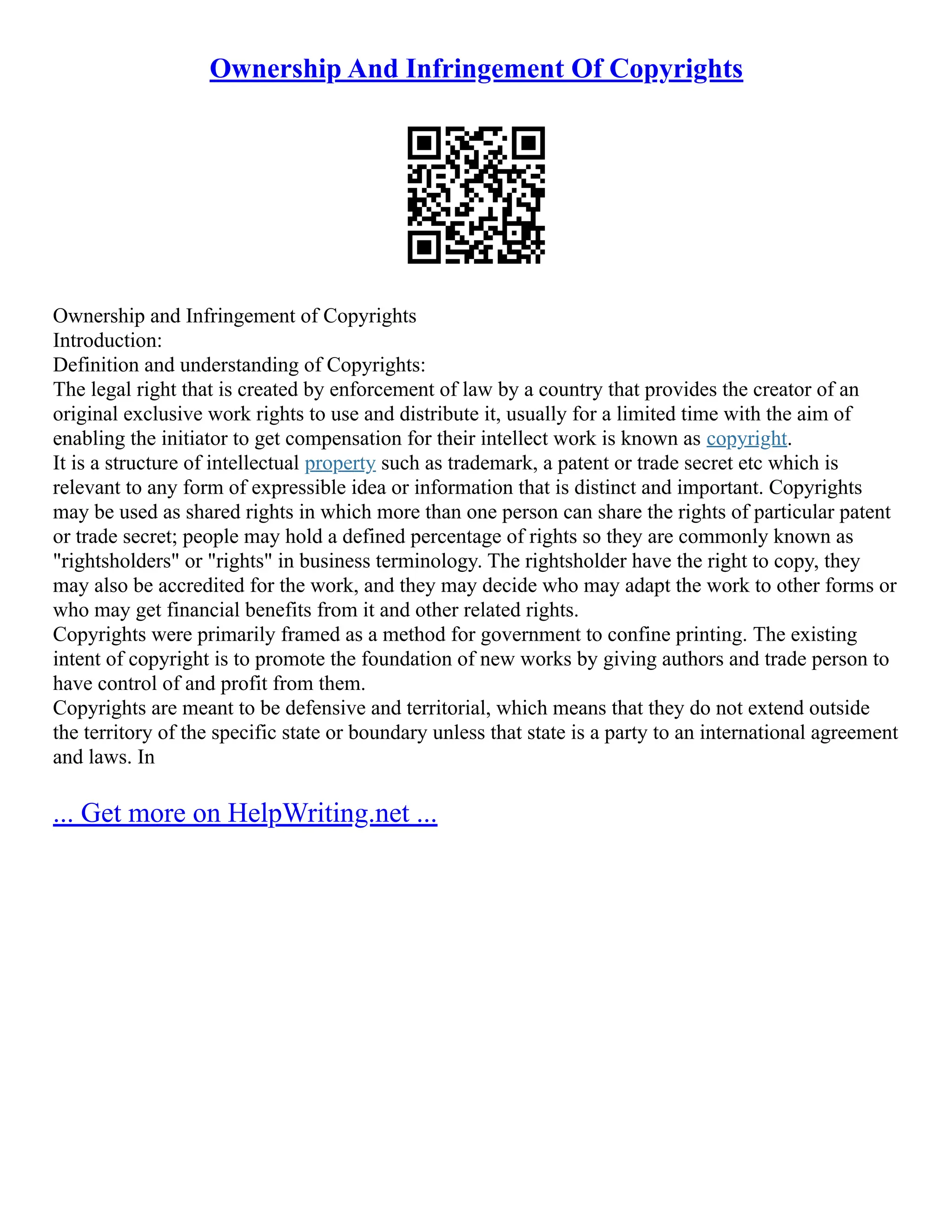 Ownership And Infringement Of Copyrights | PDF | Law