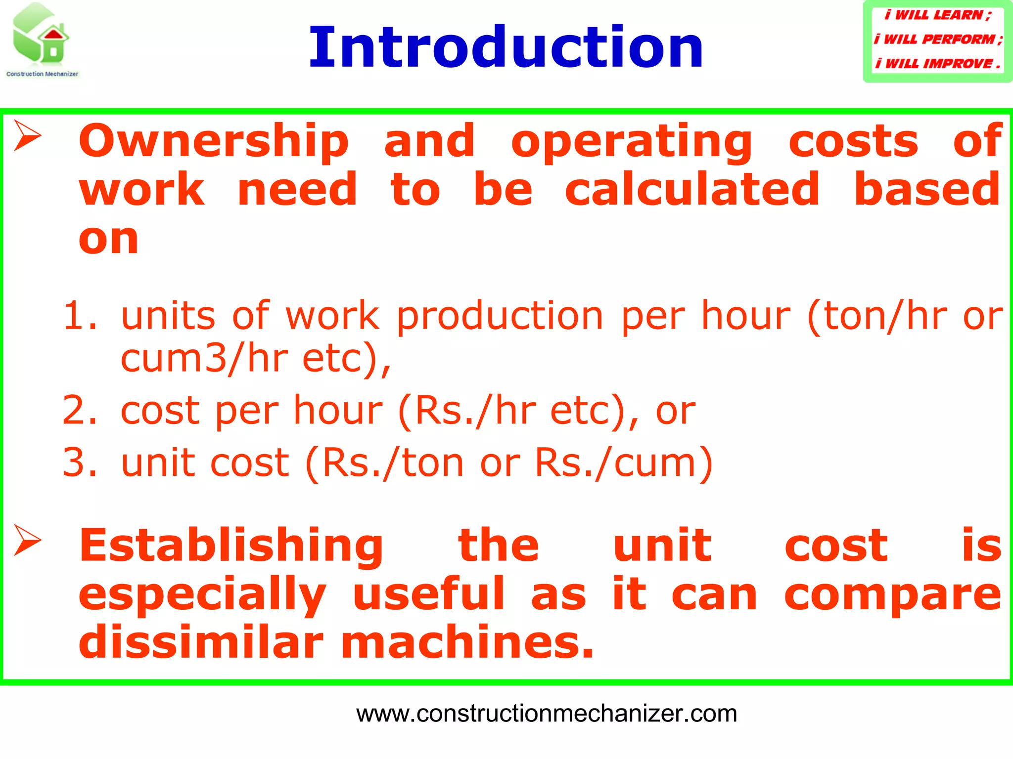 OWNERSHIP COST OF CONSTRUCTION PLANT & EQUIPMENT | PPT