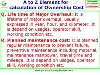 OWNERSHIP COST OF CONSTRUCTION PLANT & EQUIPMENT | PPT