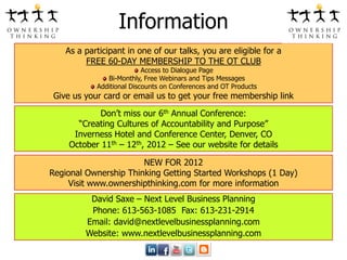Ownership Thinking For Your Business | PPTX