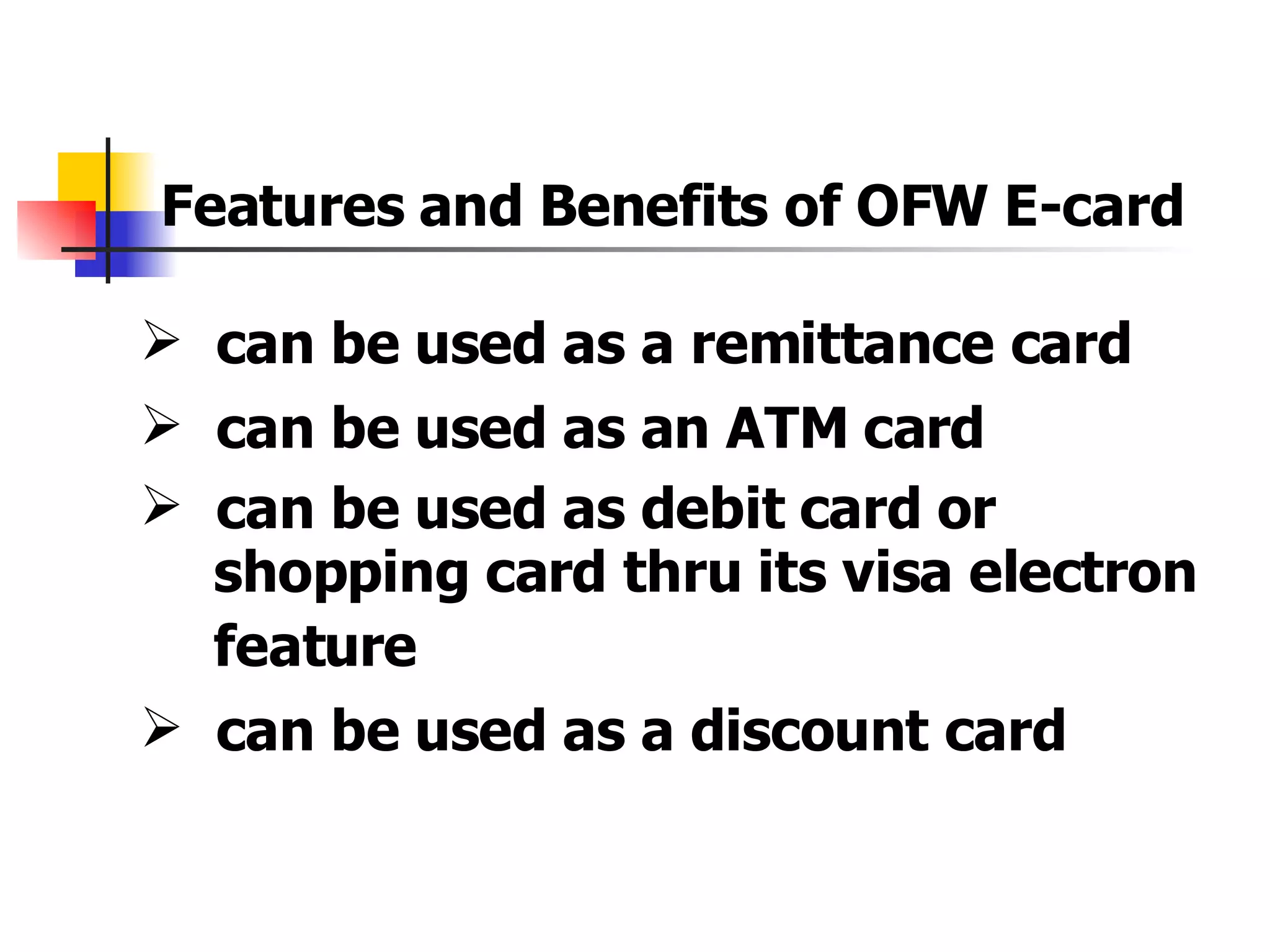OWWA OFW e-Card | PPT | Credit Cards | Personal Debt