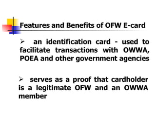 OWWA OFW e-Card | PPT | Credit Cards | Personal Debt