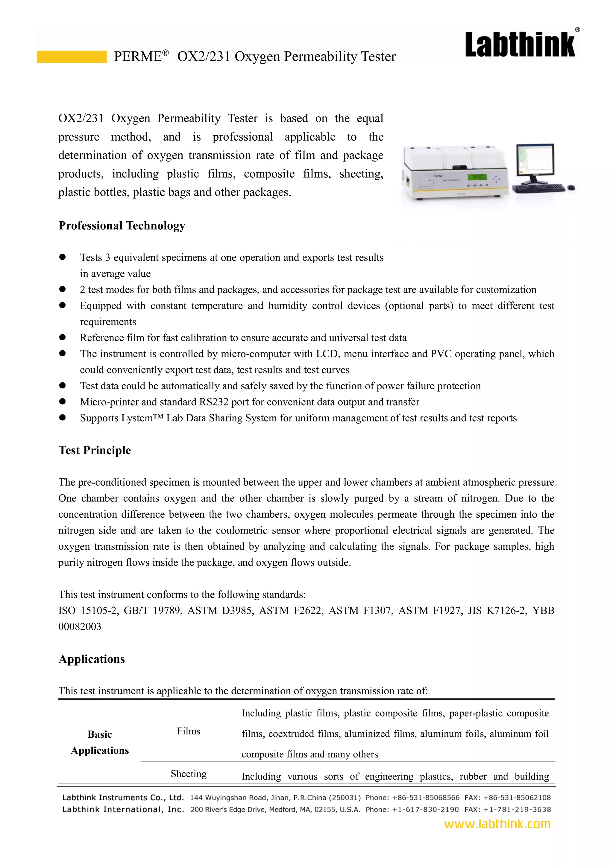 Ox2/231 Oxygen Permeability Tester | PDF