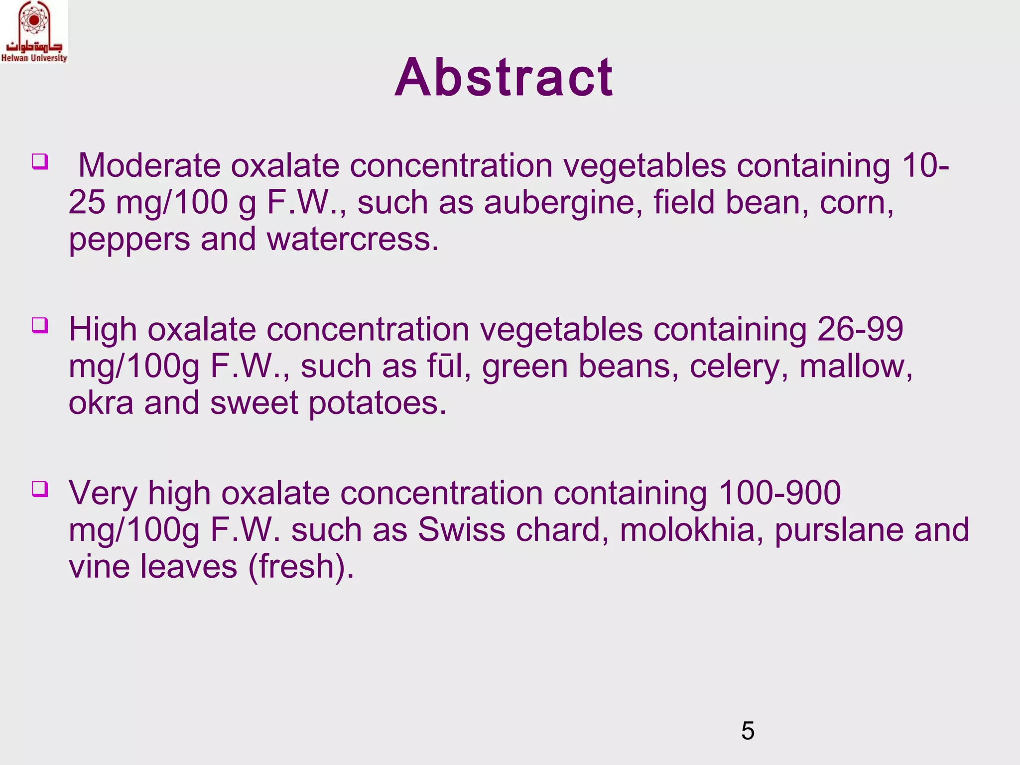 Oxalate in Egyptian foods | PPT
