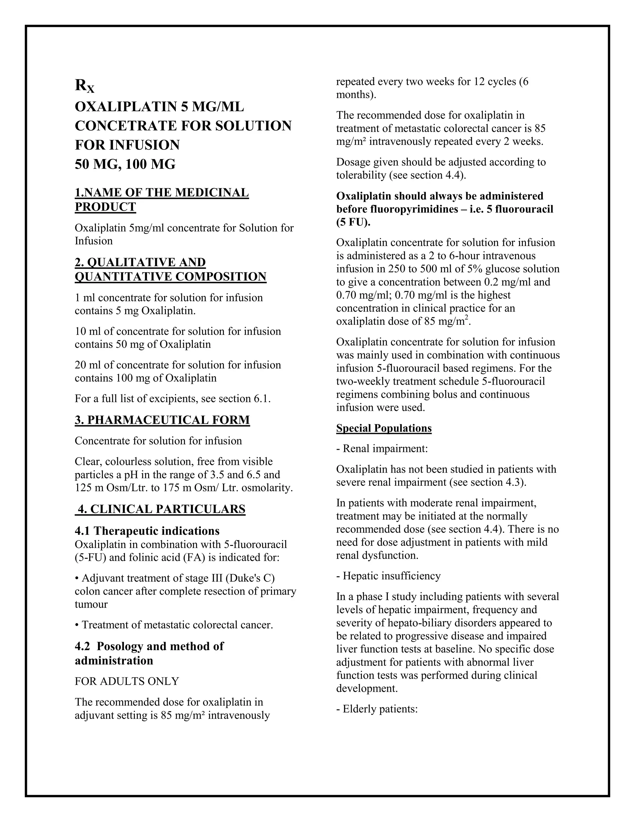 Oxaliplatin 5mgml concentrate for solution for infusion smpc taj ...