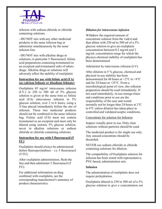 Oxaliplatin for Injection Taj Pharma SmPC | PDF