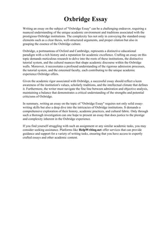 Oxbridge Essay. KPM - Sunway-Oxbridge Essay Competition 2017 | PDF