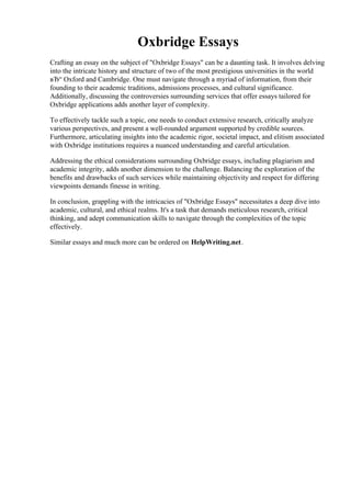 Oxbridge Essays | PDF