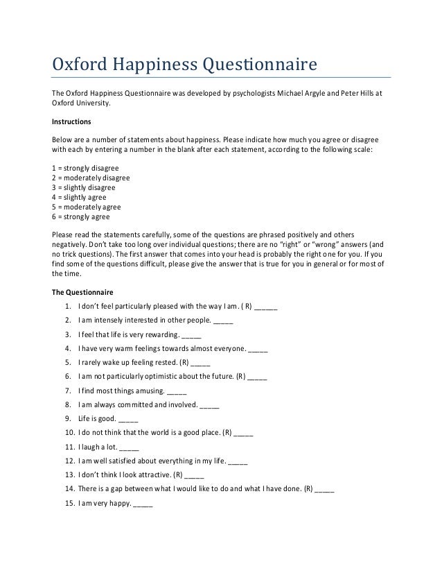Oxford happinessquestionnaire