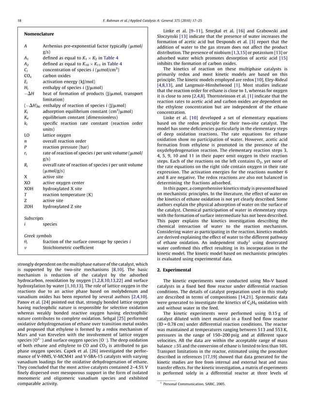 Oxidacion de etano a etileno y acido acetico con catalizadores MoV | PDF