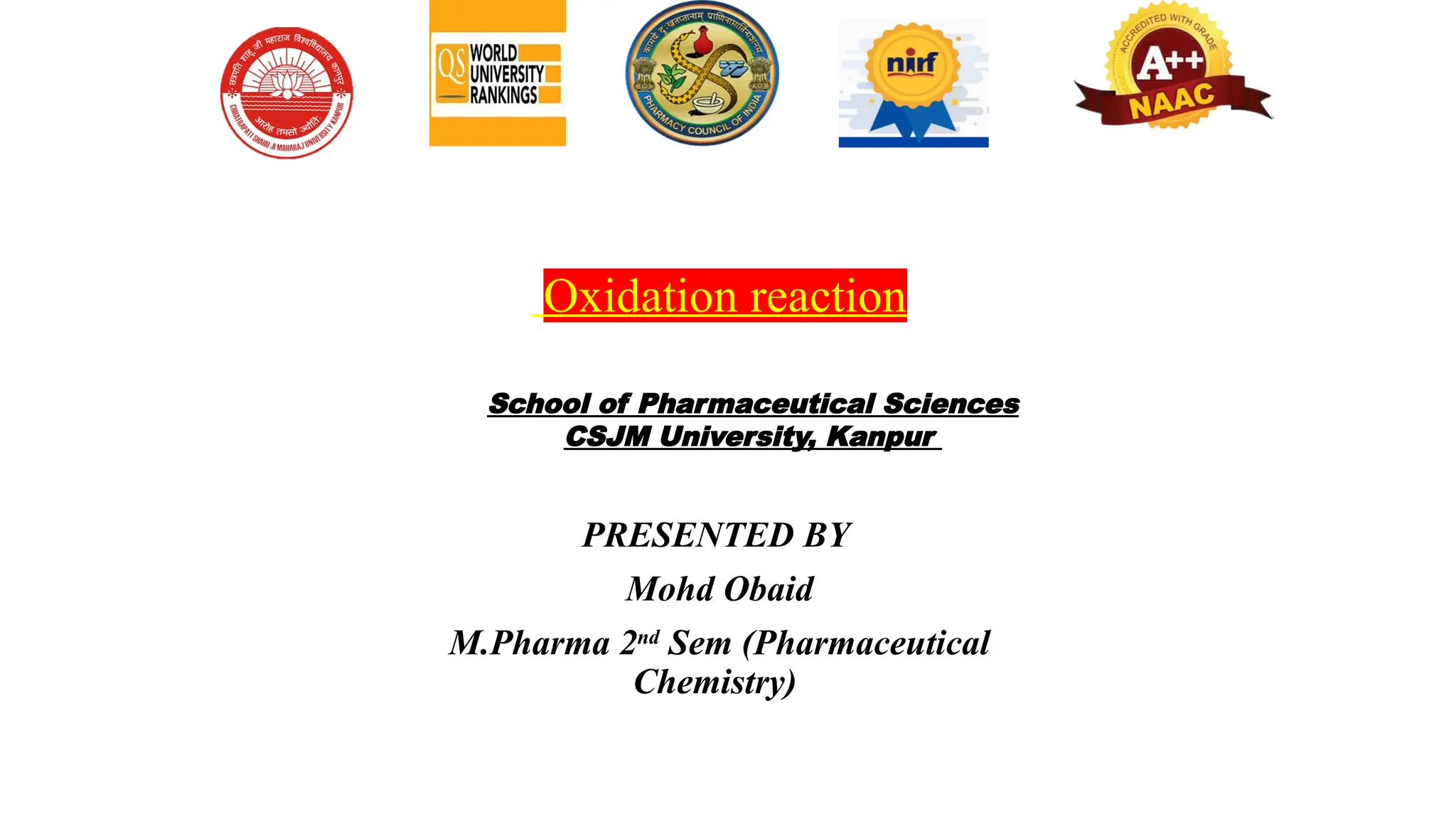 Oxidation Reaction (Process Chemistry "MPC 204T") MSc .pptx