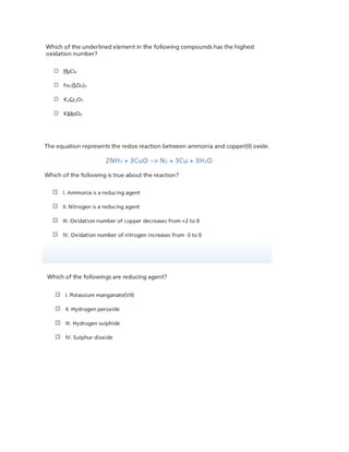 Oxidation number test | DOCX