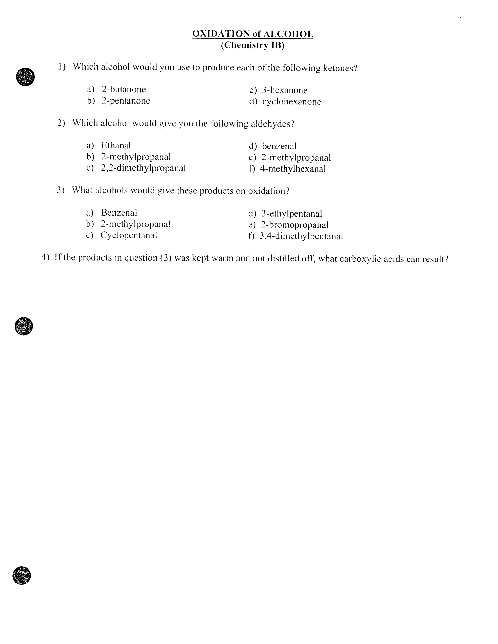 Oxidation+of+alcohol+worksheet | PDF