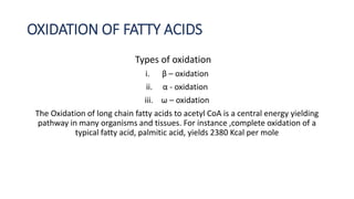 Oxidation of fatty acids | PPTX