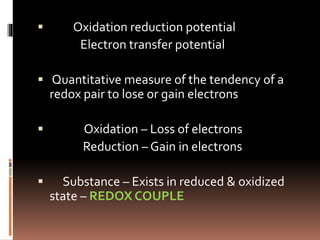 Oxidation of food stuffs and redox potentials | PPTX