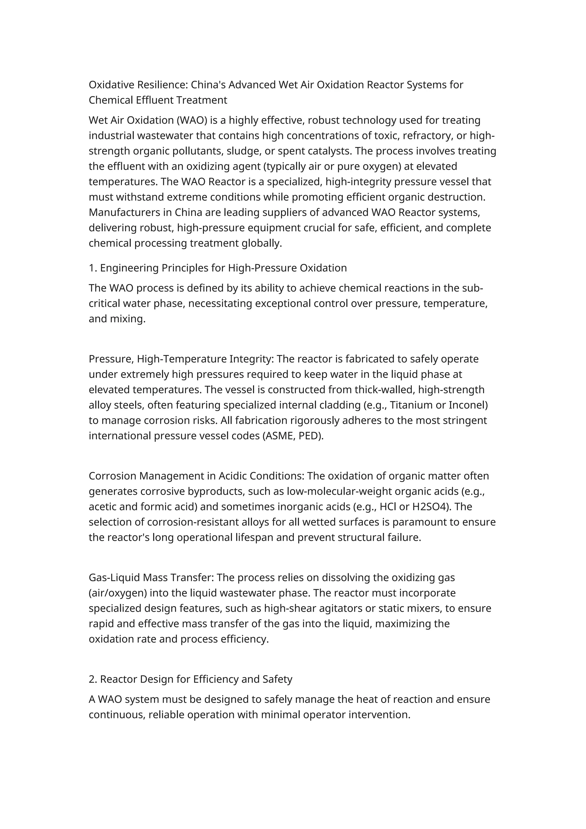 Oxidative Resilience China's Advanced Wet Air Oxidation Reactor Systems ...