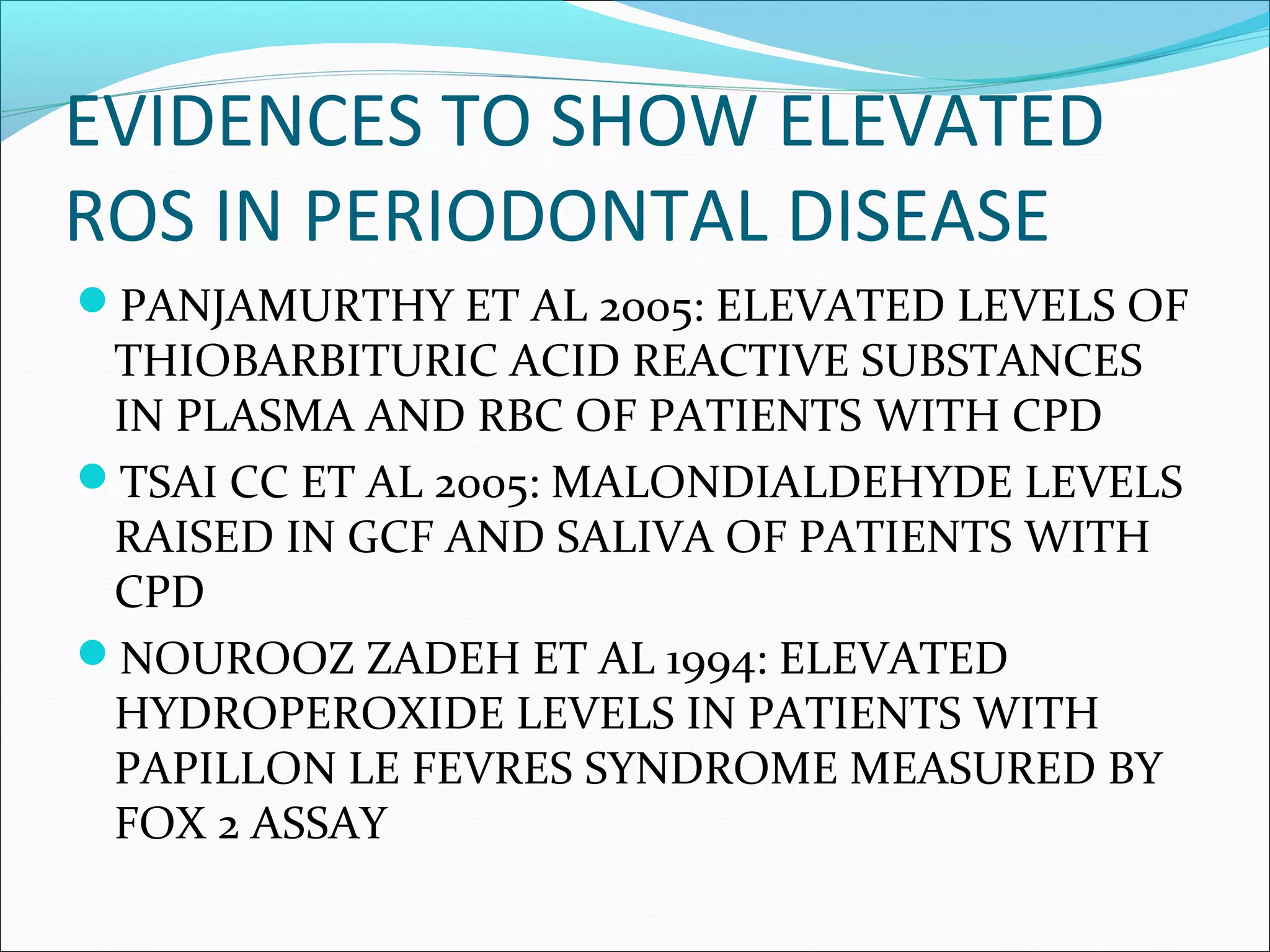 Oxidative stress and periodontal disease- Dr Harshavardhan Patwal | PPT