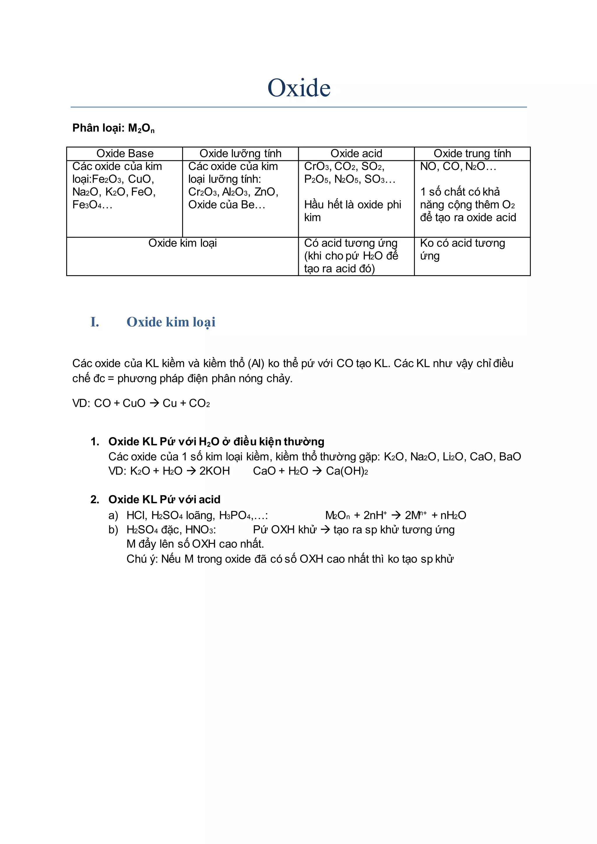 Oxide kim loại & Oxide phi kim | DOCX