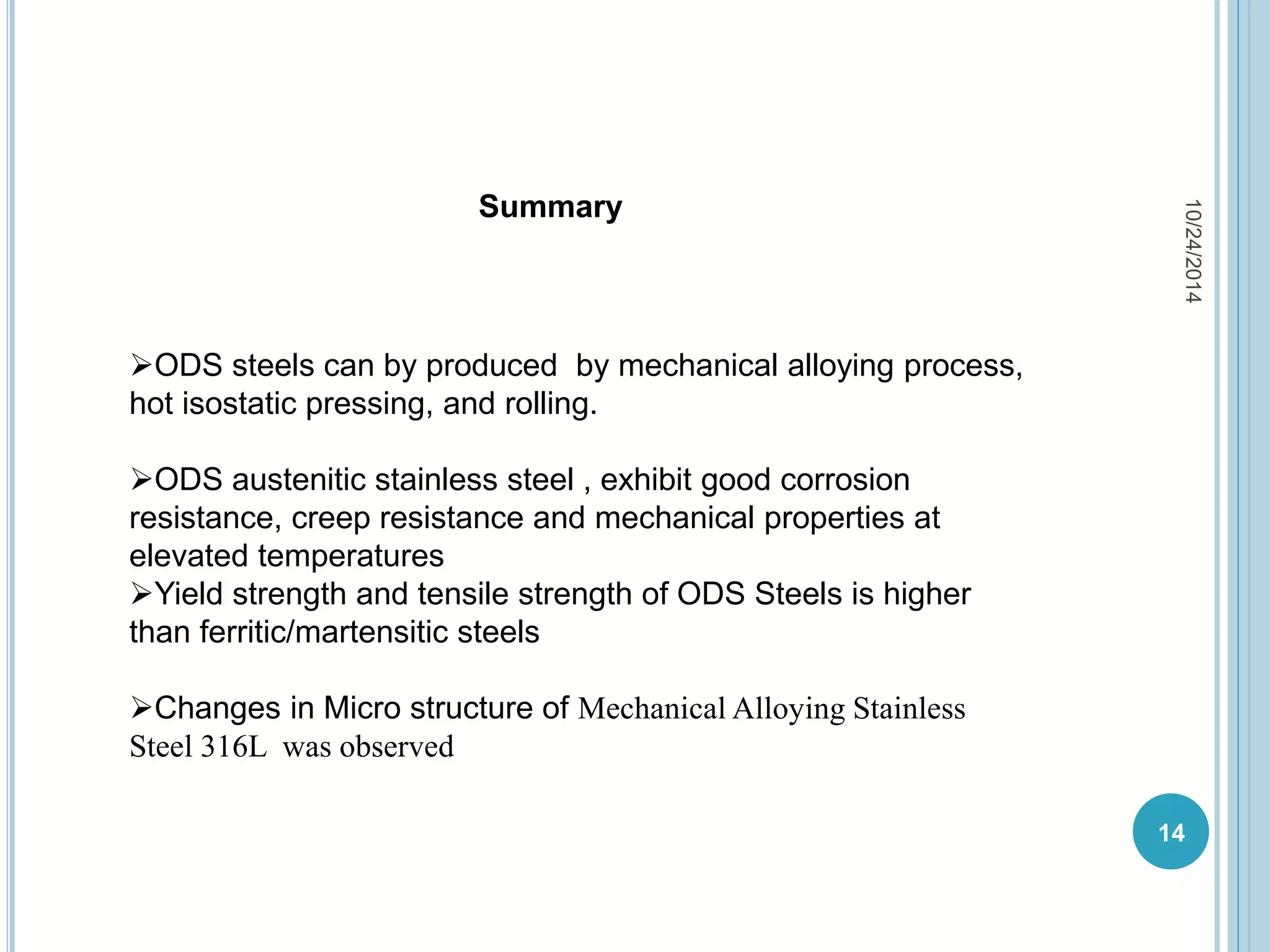Oxide dispersion strengthened stainless steel seminar | PPTX