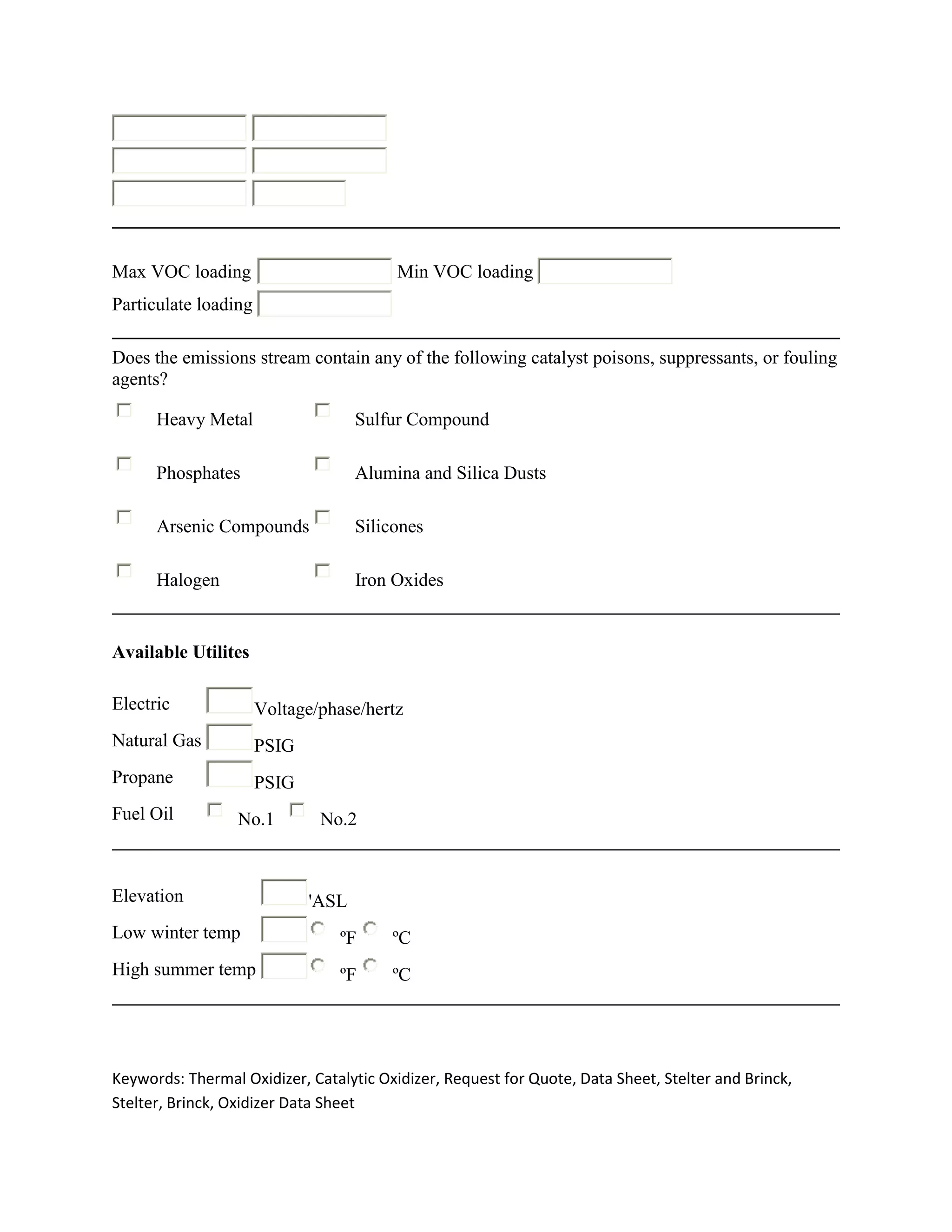 Thermal Oxidizer Data Sheet / Catalytic Oxidizer Data Sheet | PDF