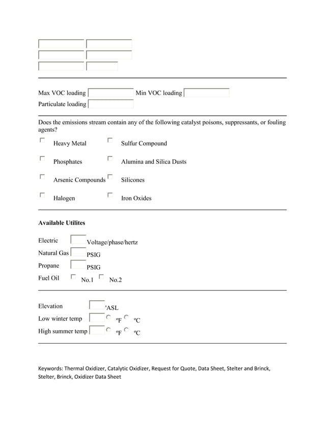 Thermal Oxidizer Data Sheet Catalytic Oxidizer Data Sheet Pdf 7405