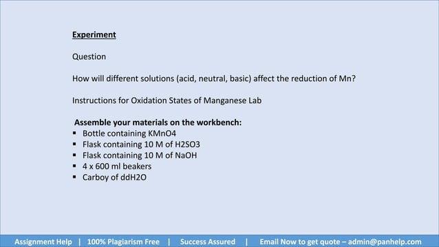 Oxidizing and Reducing Agents Lab Assignment - Virtual High School (VHS ...