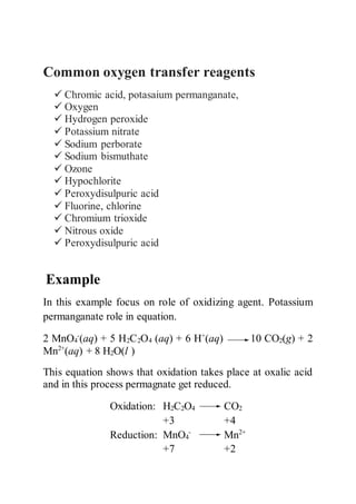 Oxidizing and reducing agents | DOCX