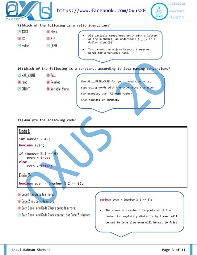 OXUS20 JAVA Programming Questions and Answers PART I | PDF