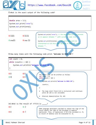 OXUS20 JAVA Programming Questions and Answers PART I | PDF | Free Download