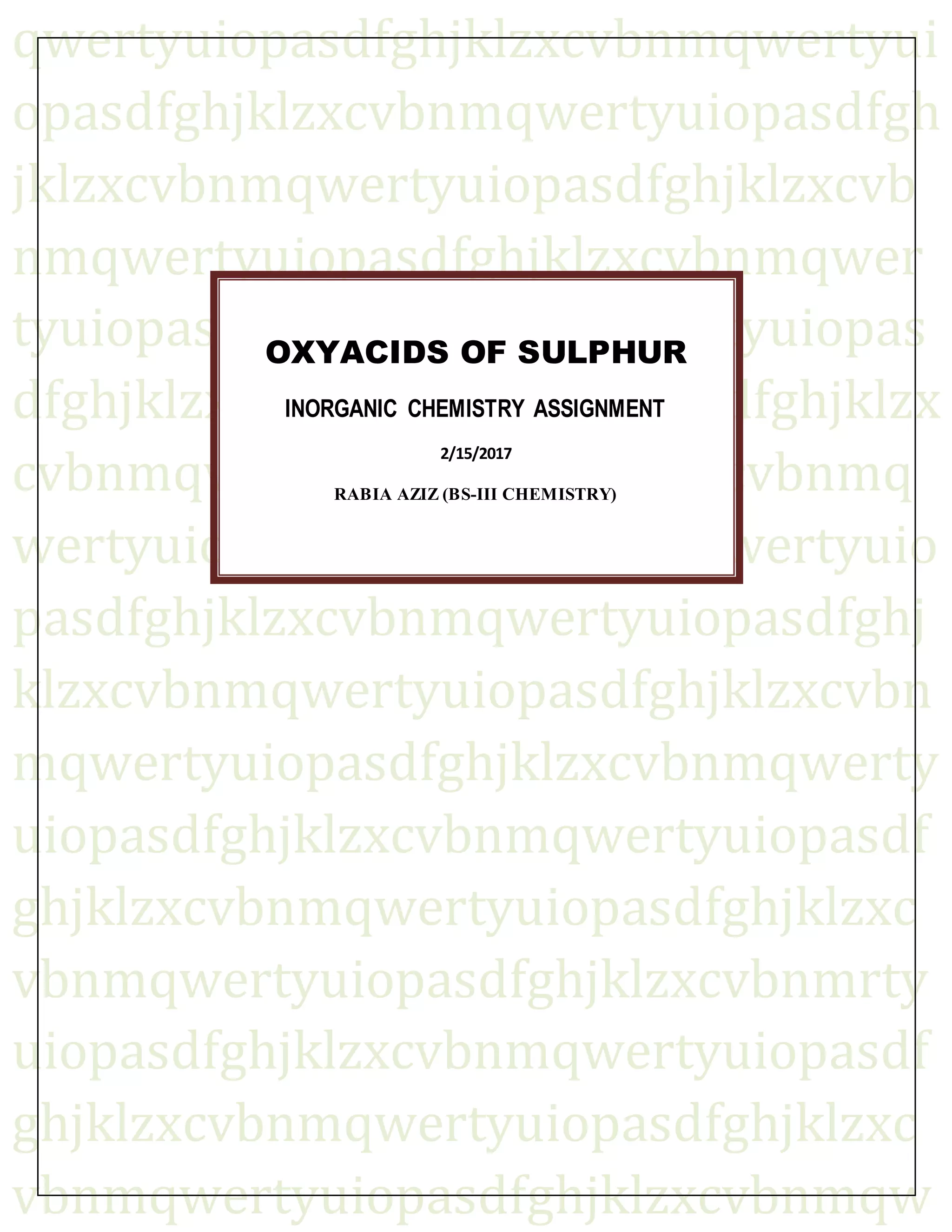 Oxyacids of sulphur | DOCX