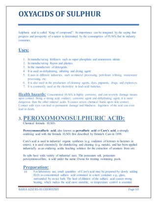 Oxyacids of sulphur | DOCX