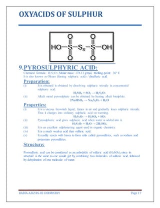 Oxyacids of sulphur | DOCX