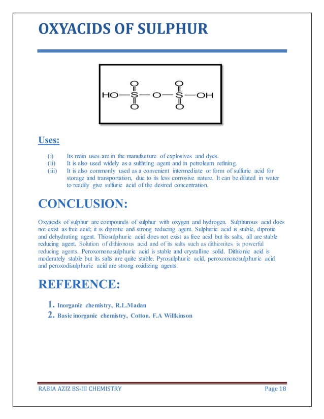 Oxyacids of sulphur | DOCX