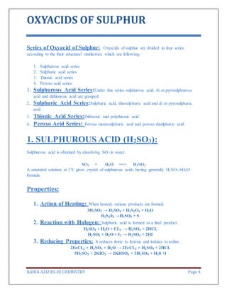 Oxyacids of sulphur | DOCX