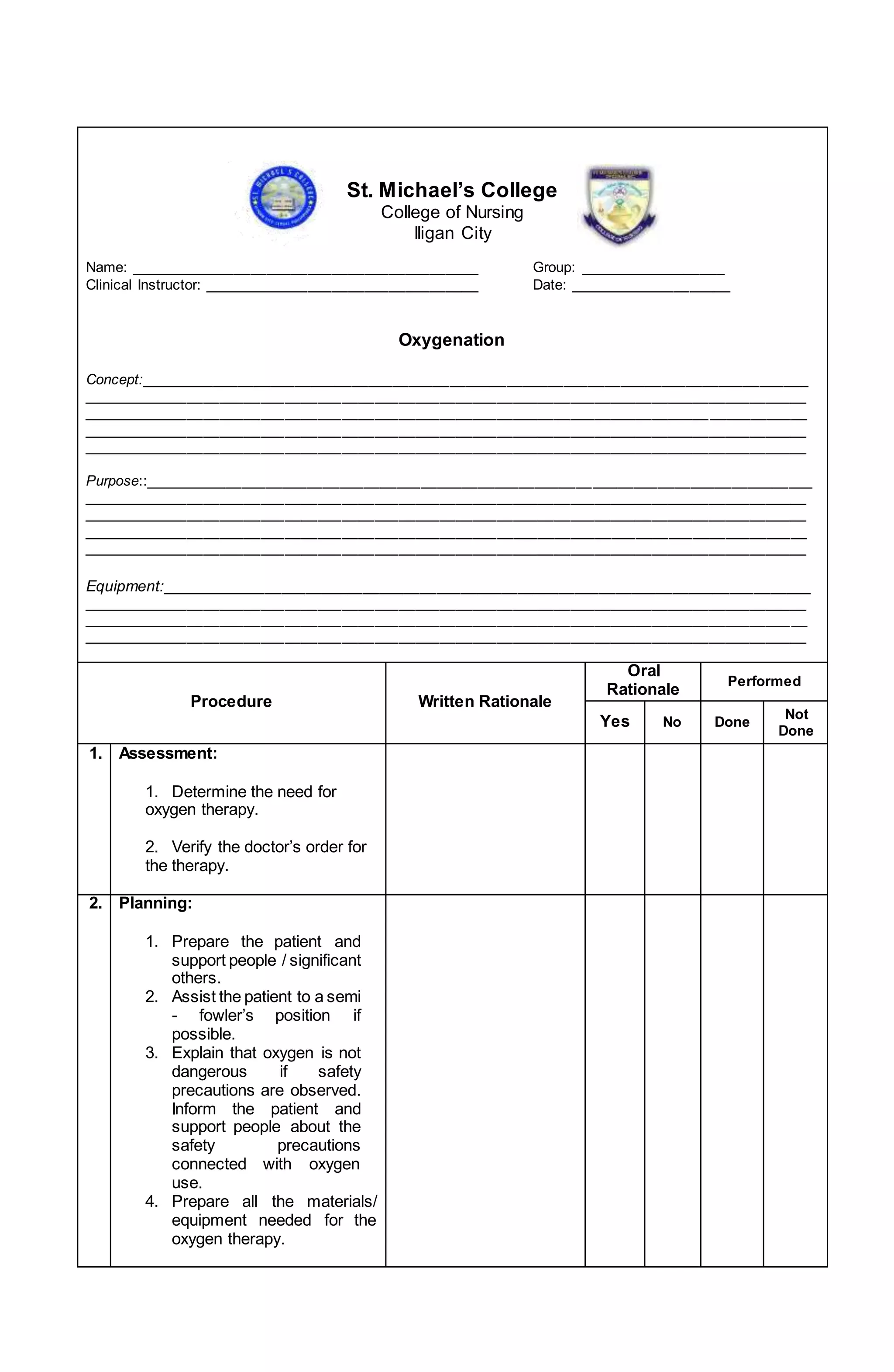 Oxygenation checklist | DOCX