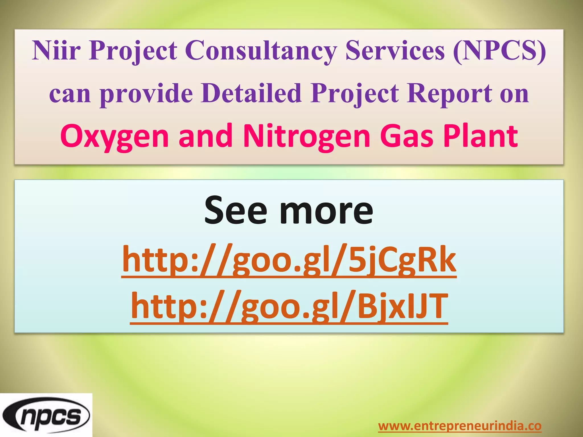 Oxygen and Nitrogen Gas Plant - Manufacturing Plant, Detailed Project Report, Profile, Business ...