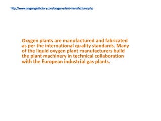 Oxygen production plant with cryogenic process | PPTX