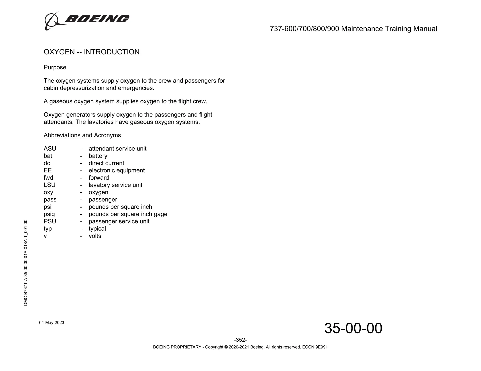 Oxygen system with Notes 737-600/700/800/900 Maintenance Training ...