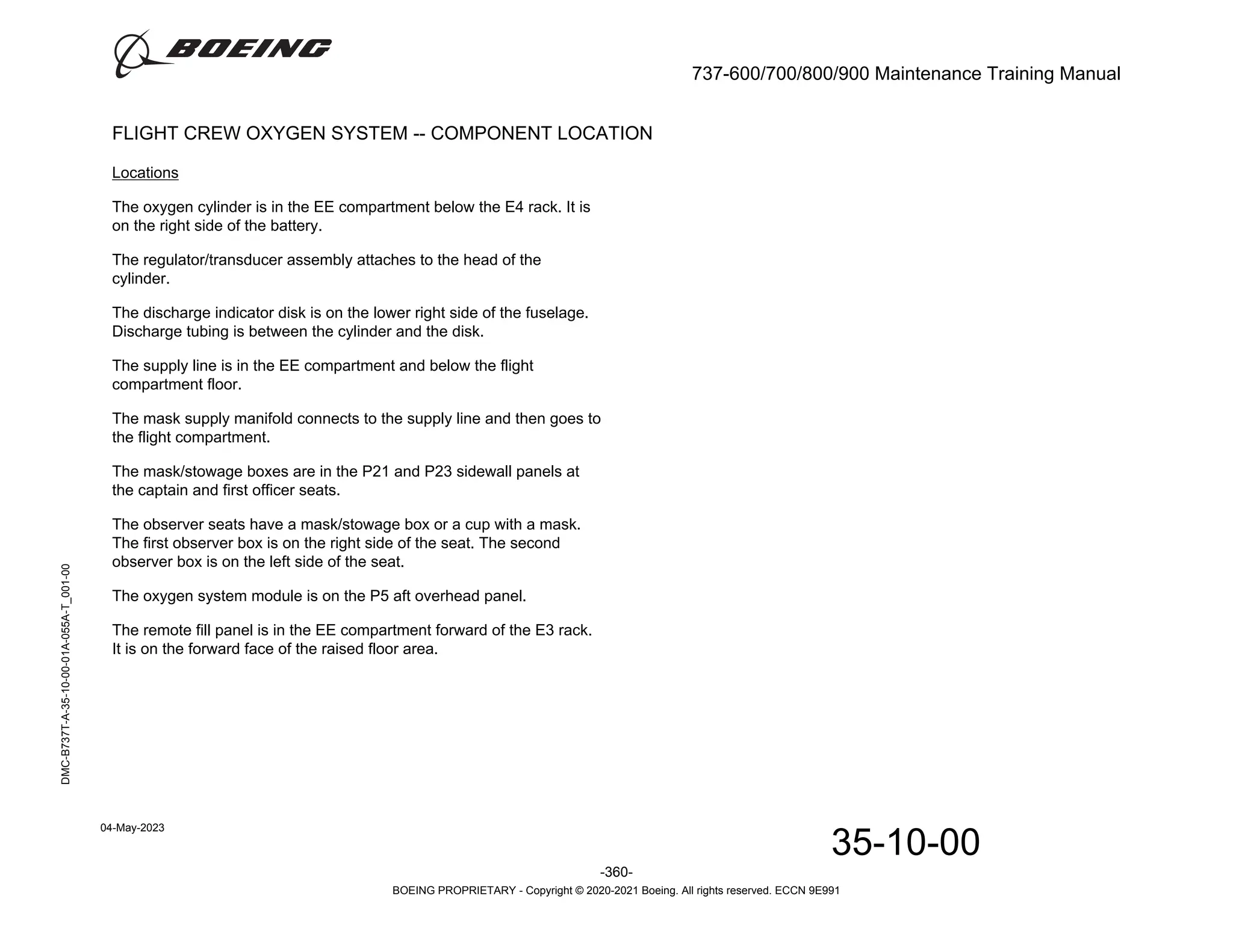 Oxygen system with Notes 737-600/700/800/900 Maintenance Training ...