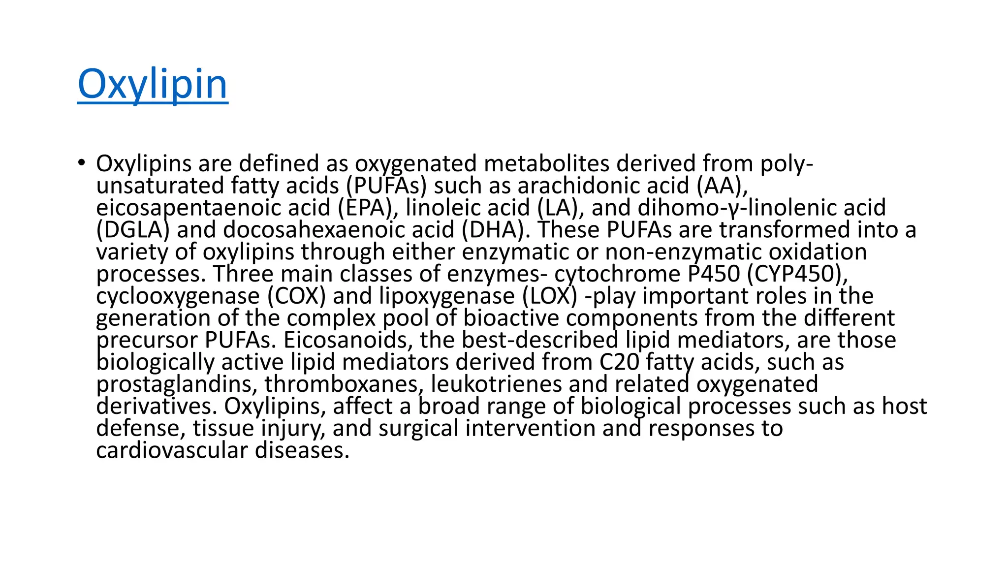 Oxylipin | PPTX | Chemistry | Science