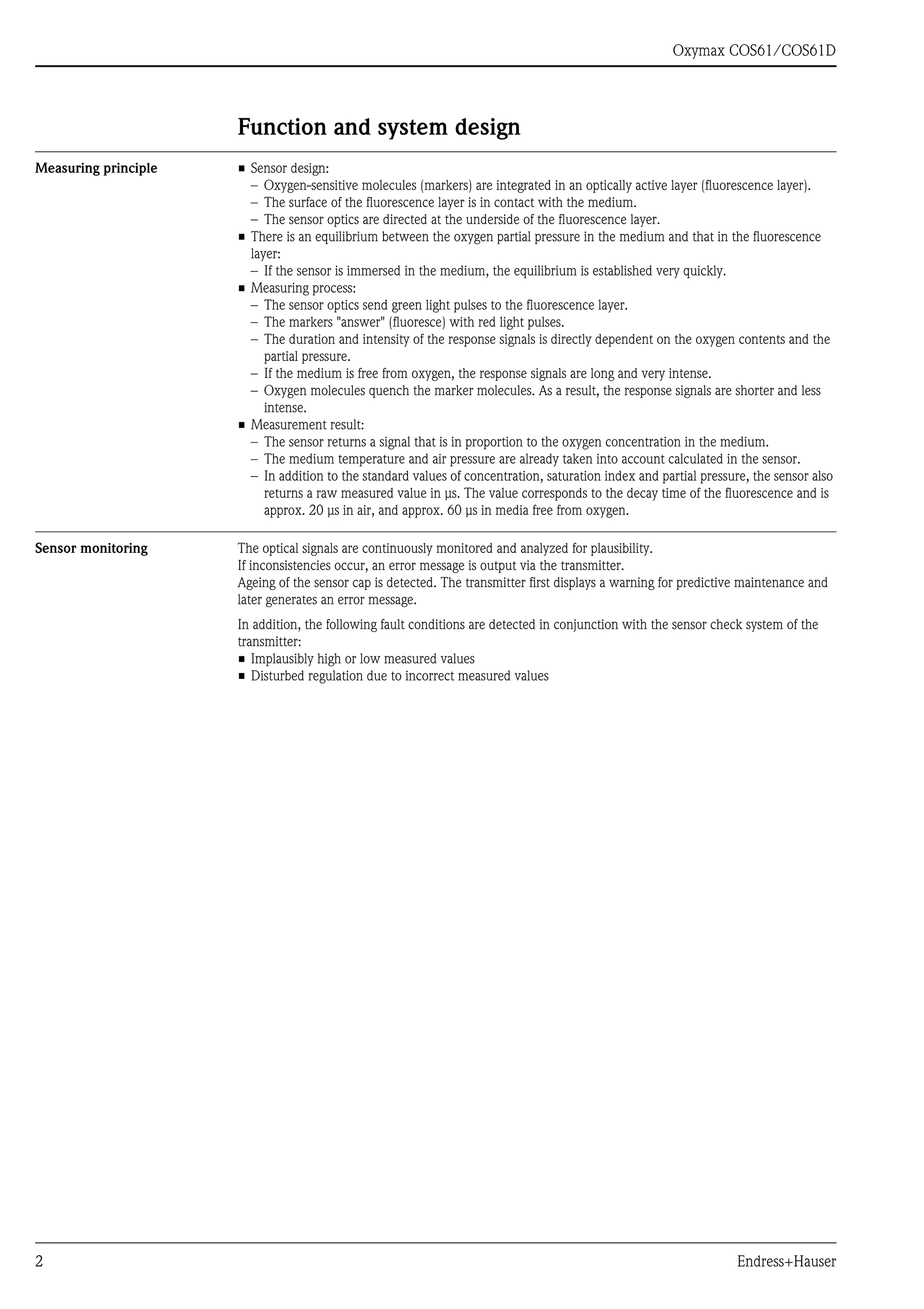 Oxymax cos61 d endress+hauser datasheet-dissolved oxygen measurement | PDF
